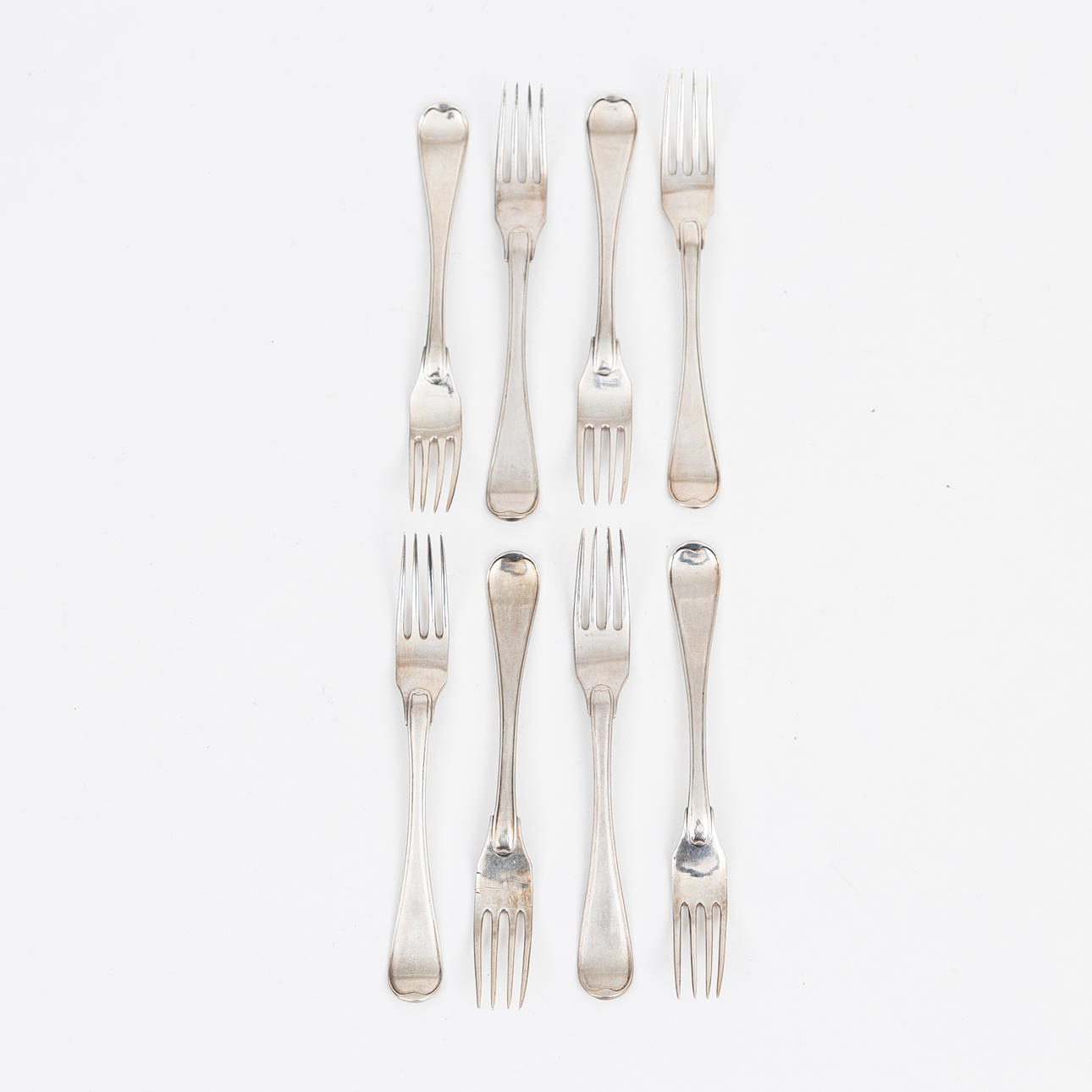 ARVID FLOBERG. 8 st, gafflar, silver, modell "Svensk Rund", Stockholm ...