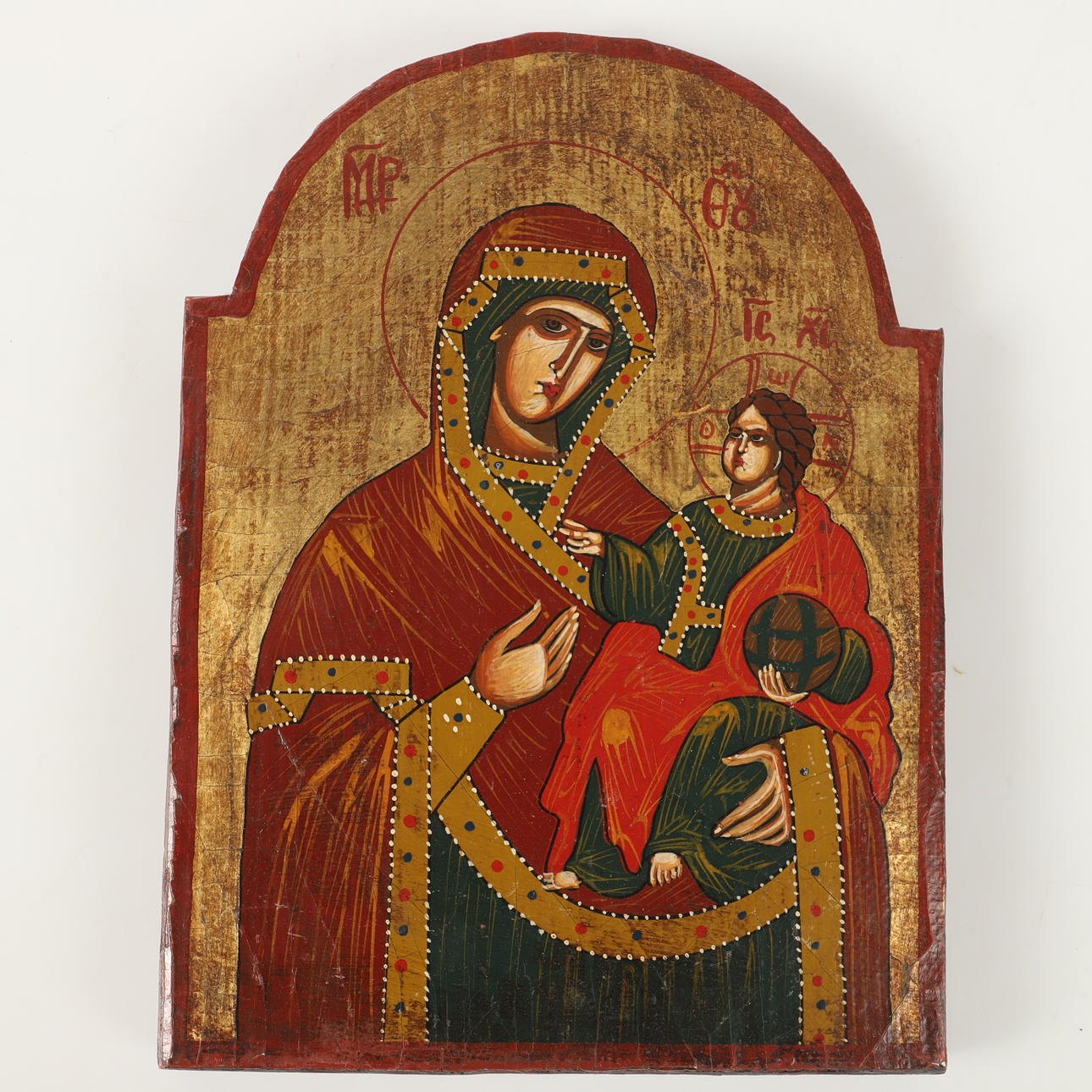 IKON, Jungfru Maria med Jesusbarnet, bemålat trä, Grekland, 1900-tal ...