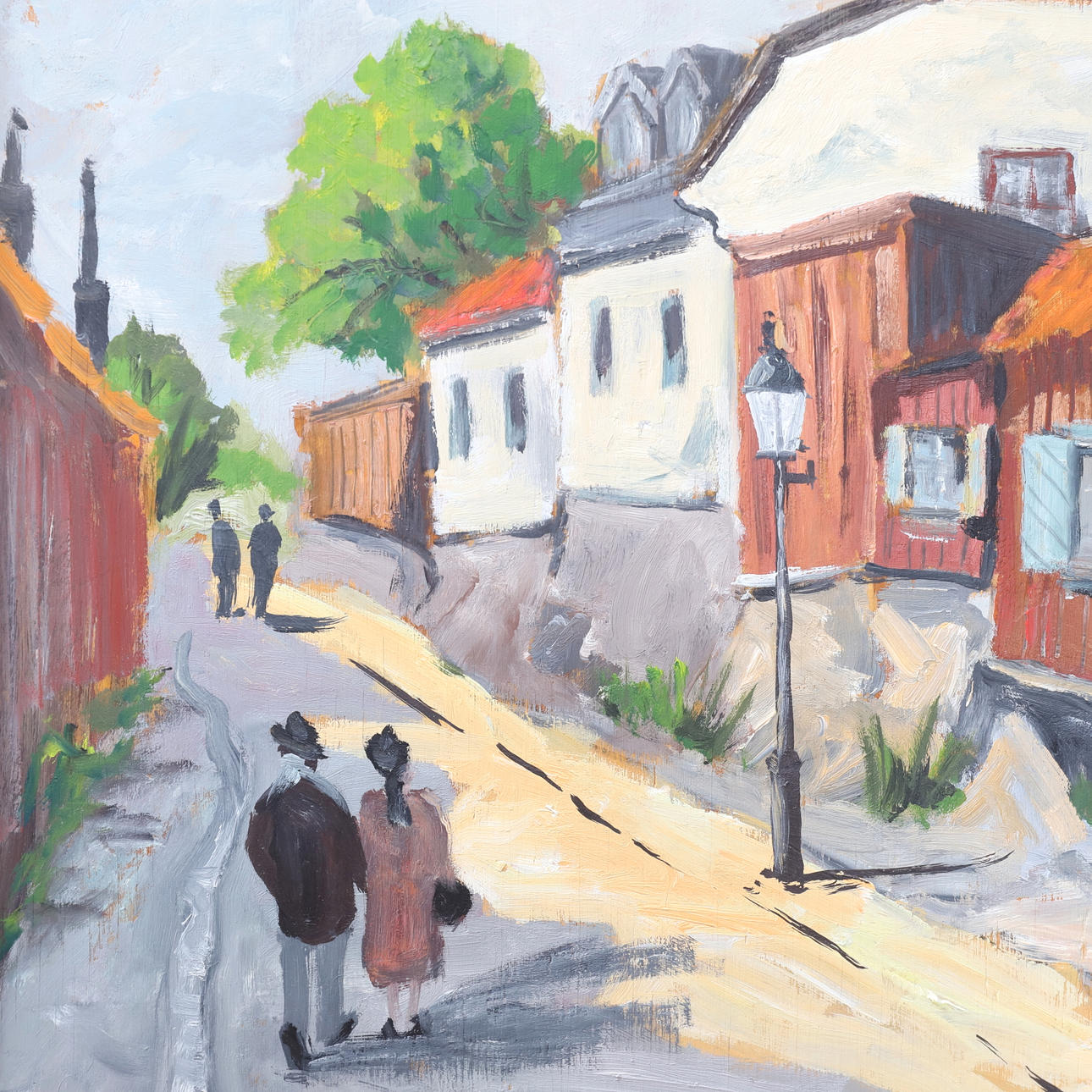 MAX HELLBERG. "Västra kvarngränd Stockholm", olja på pannå, signerad ...