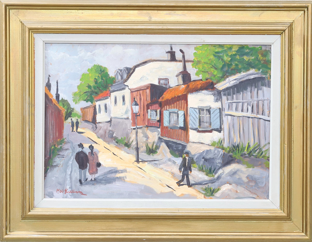 MAX HELLBERG. "Västra kvarngränd Stockholm", olja på pannå, signerad ...