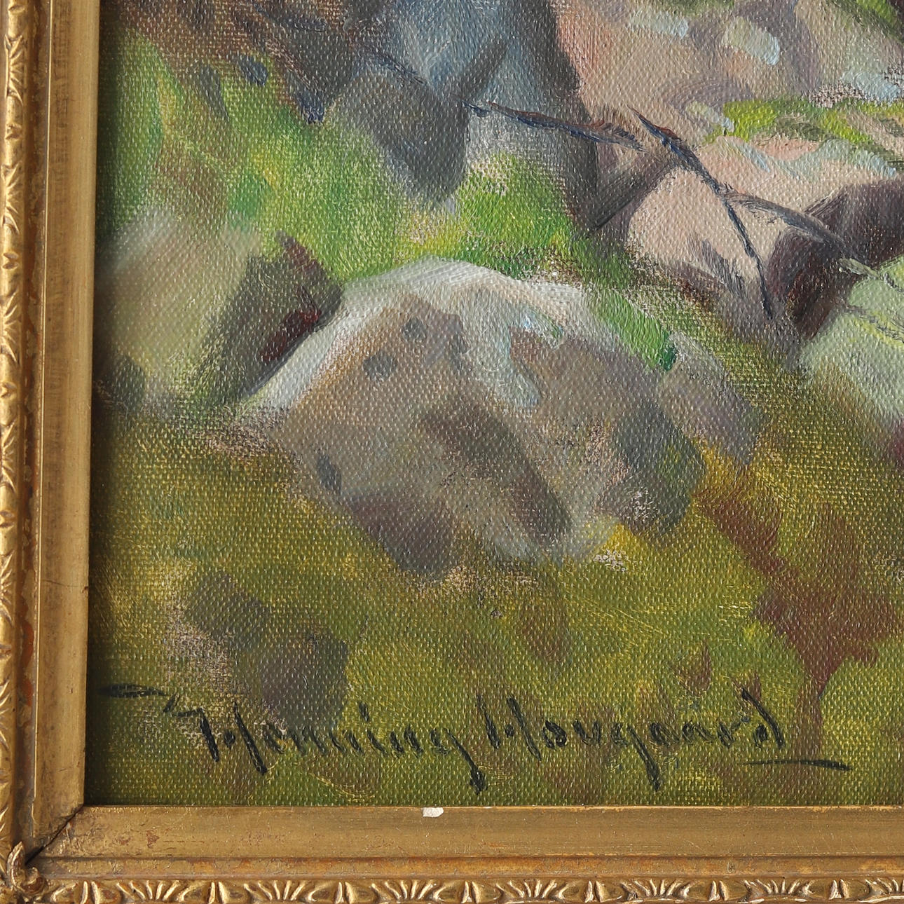 HENNING HOUGAARD. Hare in forest landscape, oil on canvas, signed. Art ...