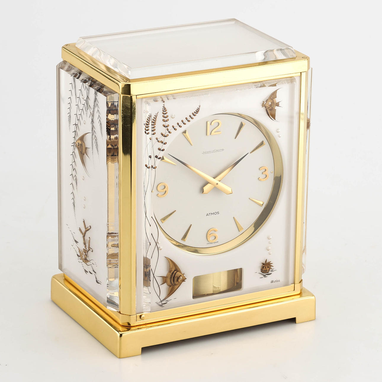 JAEGER LE COULTRE, un reloj de mesa de latón y plexiglás «Atmos Marina ...
