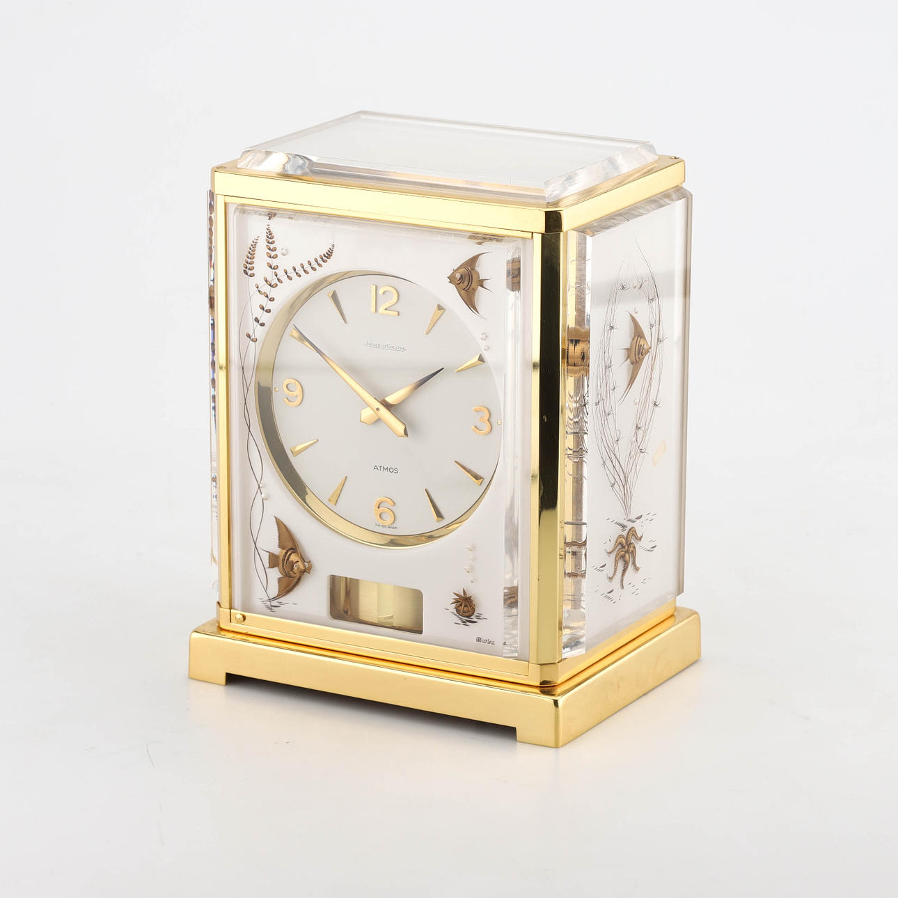 JAEGER LE COULTRE, un reloj de mesa de latón y plexiglás «Atmos Marina ...