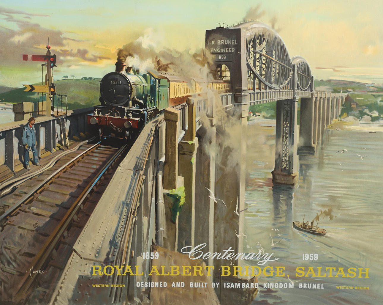 TERENCE CUNEO (1907-1996) - LARGE RAILWAY POSTER 'ROYAL ALBERT BRIDGE ...