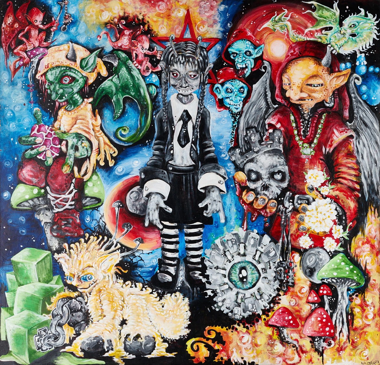 NIKI CASH (FÖDD 1973). Figurkomposition, signerad och daterad Niki Cash ...