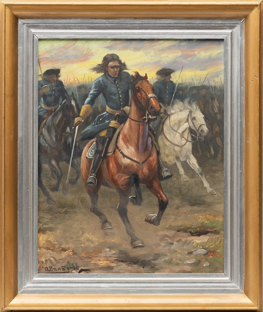 ALLAN EGNELL. Karolin till häst, olja på pannå, signerad. Konst ...