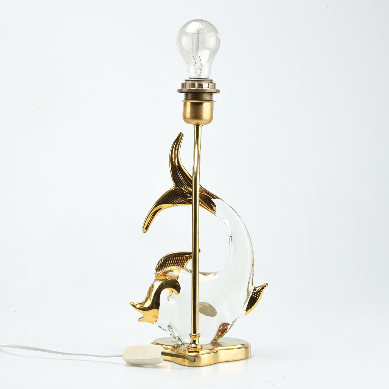 BORDSLAMPA, Muranoglas i form av fisk med förgyllda detaljer i 24k guld ...