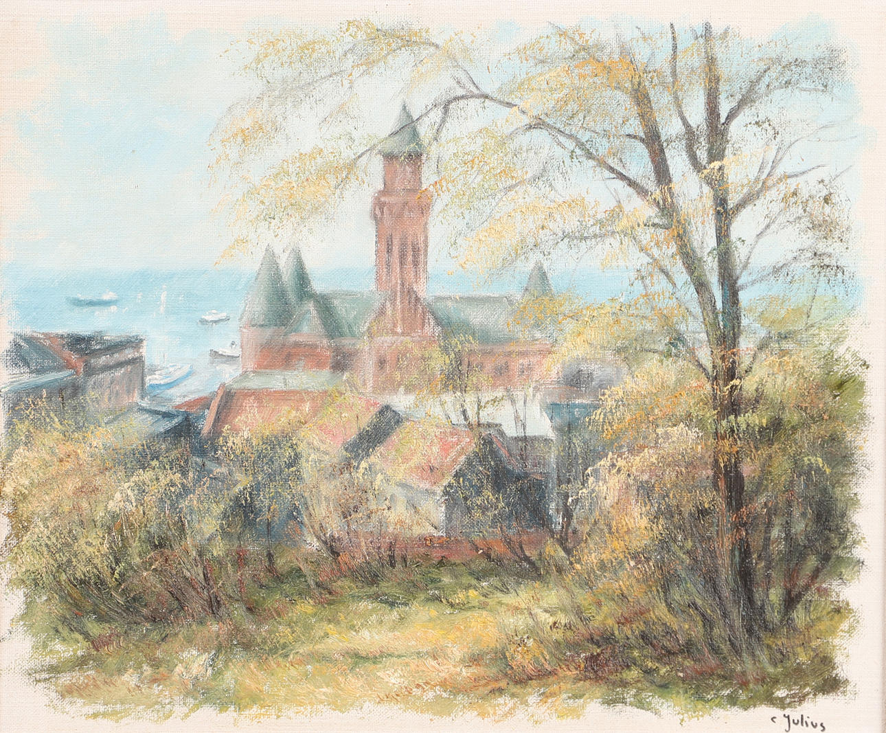 CARL JULIUS. Helsingborg med rådhuset, olja på duk, signerad C Julius ...