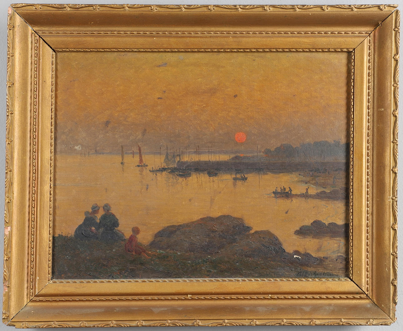 ALFRED GUILLOU (1844-1926). SUNSET BY THE FISHING HARBOUR. Art ...