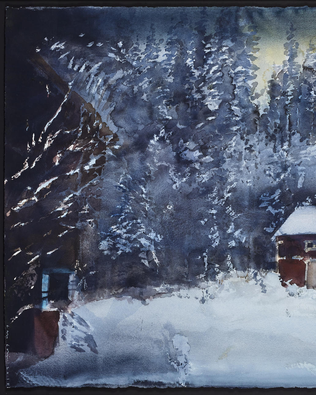 LARS LERIN. Uthus vid skogsbryn. Konst - Måleri - Auctionet