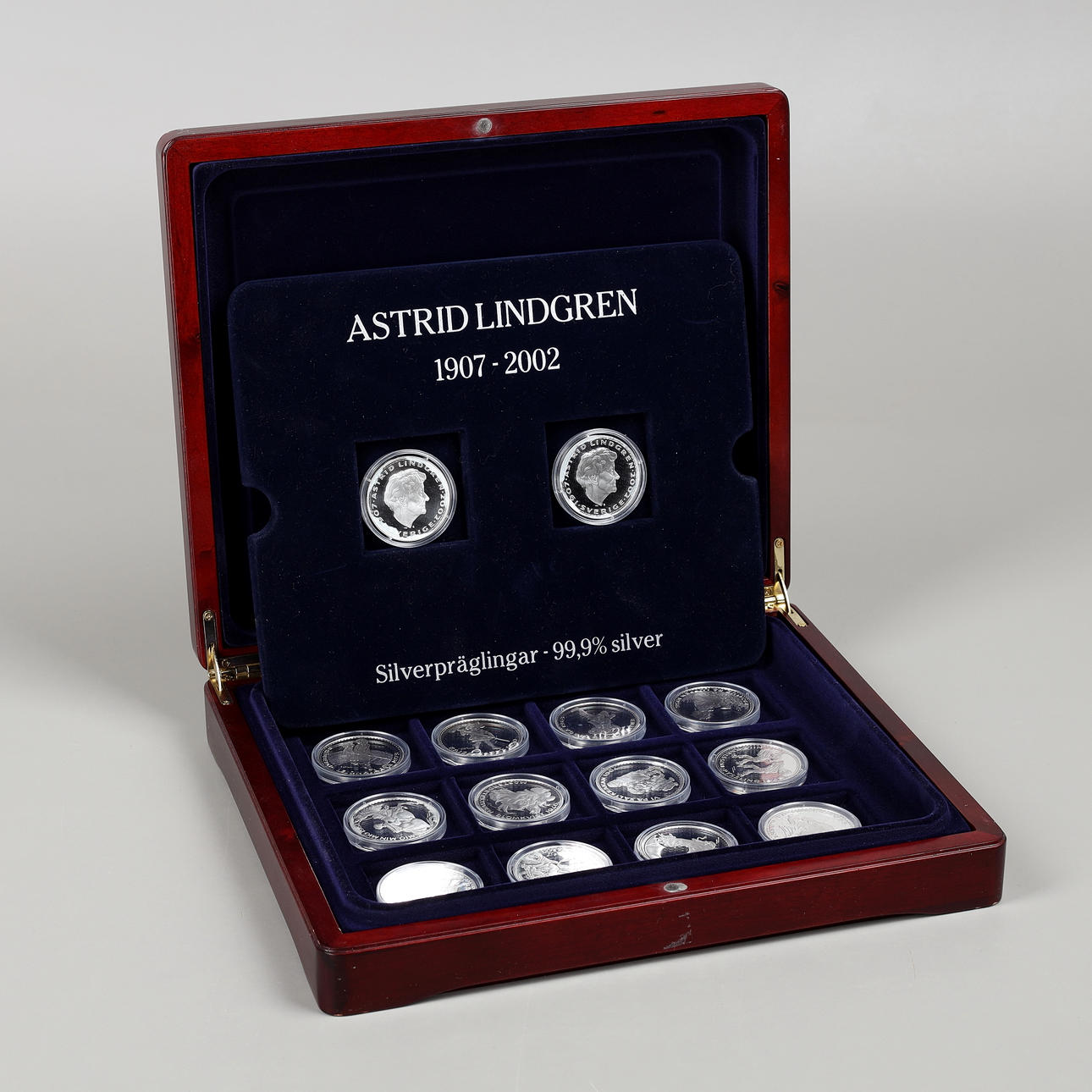 MYNT, 14 st, silver, Astrid Lindgren, 2002, totalvikt 378 gram. Silver ...