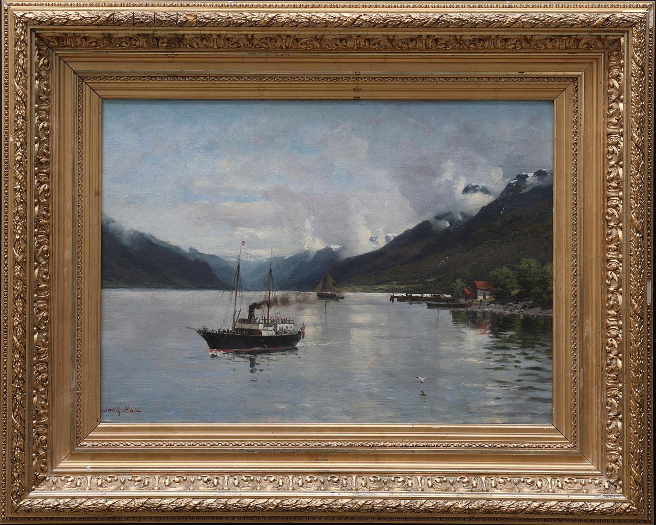 FRITHJOF SMITH-HALD. Olja på duk, "Dampbåt i Vestlandsfjord", signerad ...