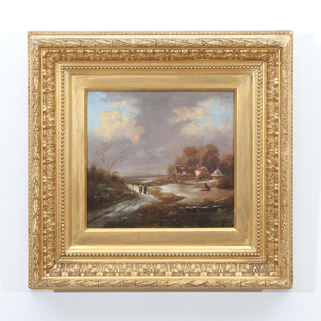 UNKNOWN ARTIST. Oil painting on panel. 19th century. Figures in ...