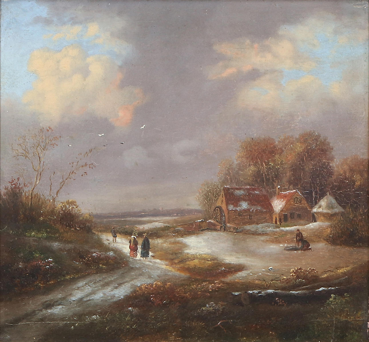 UNKNOWN ARTIST. Oil painting on panel. 19th century. Figures in ...