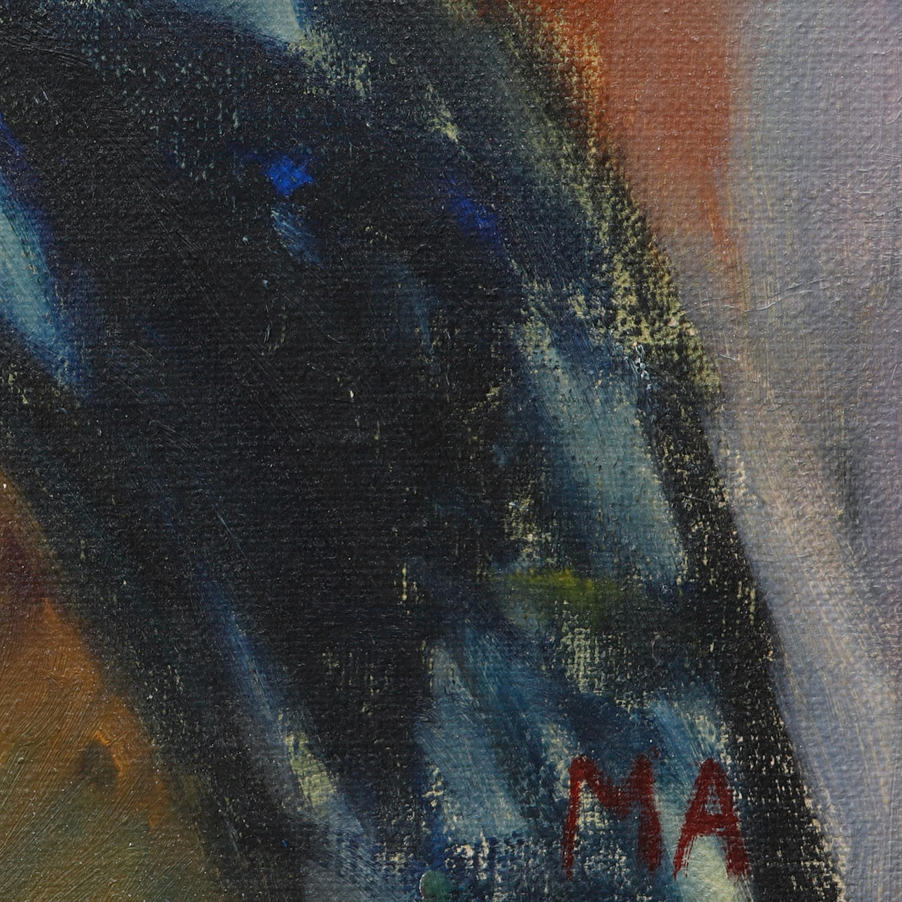 MAJ ARNELL. Stilleben med gula blommor i blå kanna. Olja på duk ...