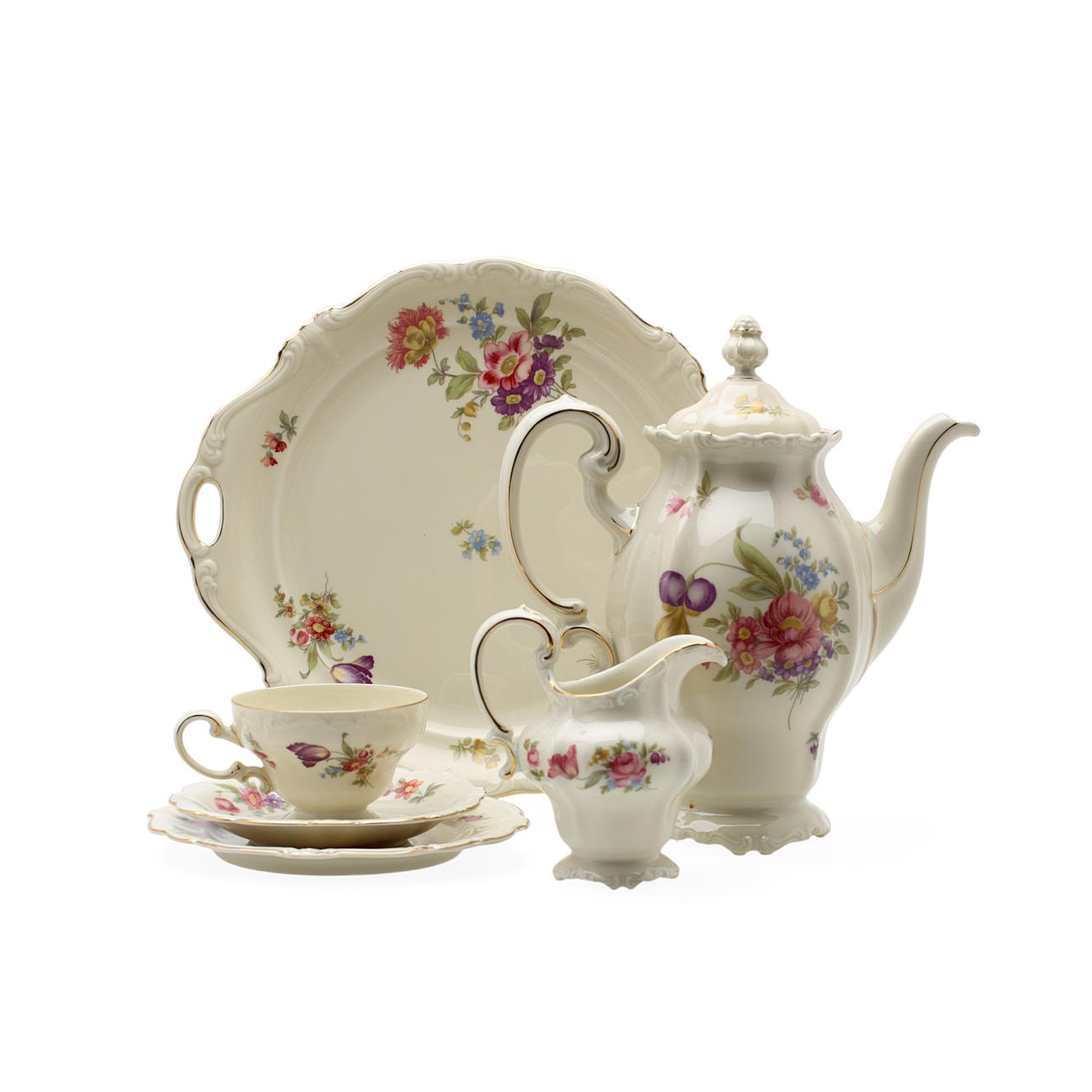Coffee set, 56 pieces, porcelain, “Pompadour”, Selb-Bavaria, Rosenthal ...