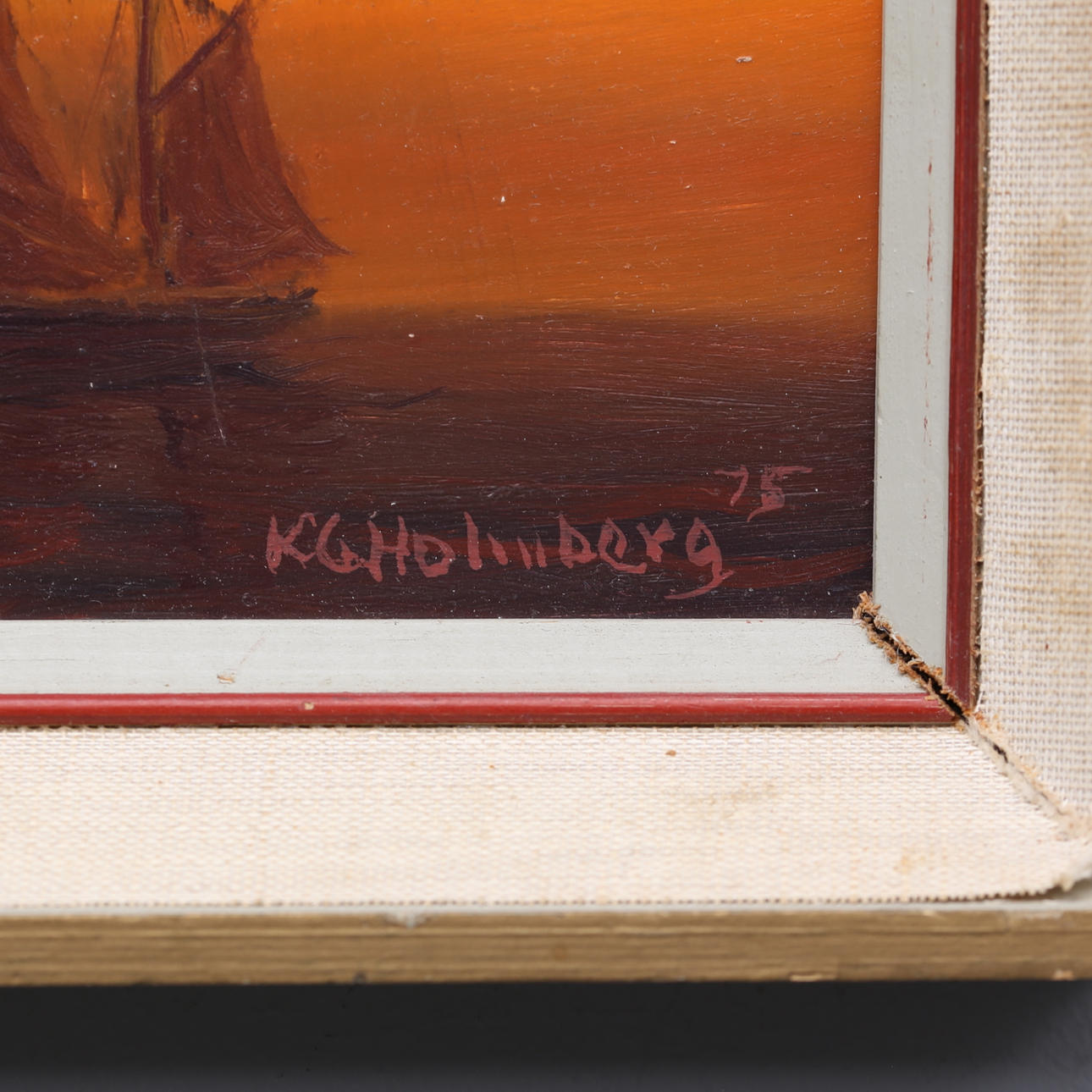KARL GUSTAV HOLMBERG. "Segelfartyg i skymningen, Nordsjön". Olja på ...