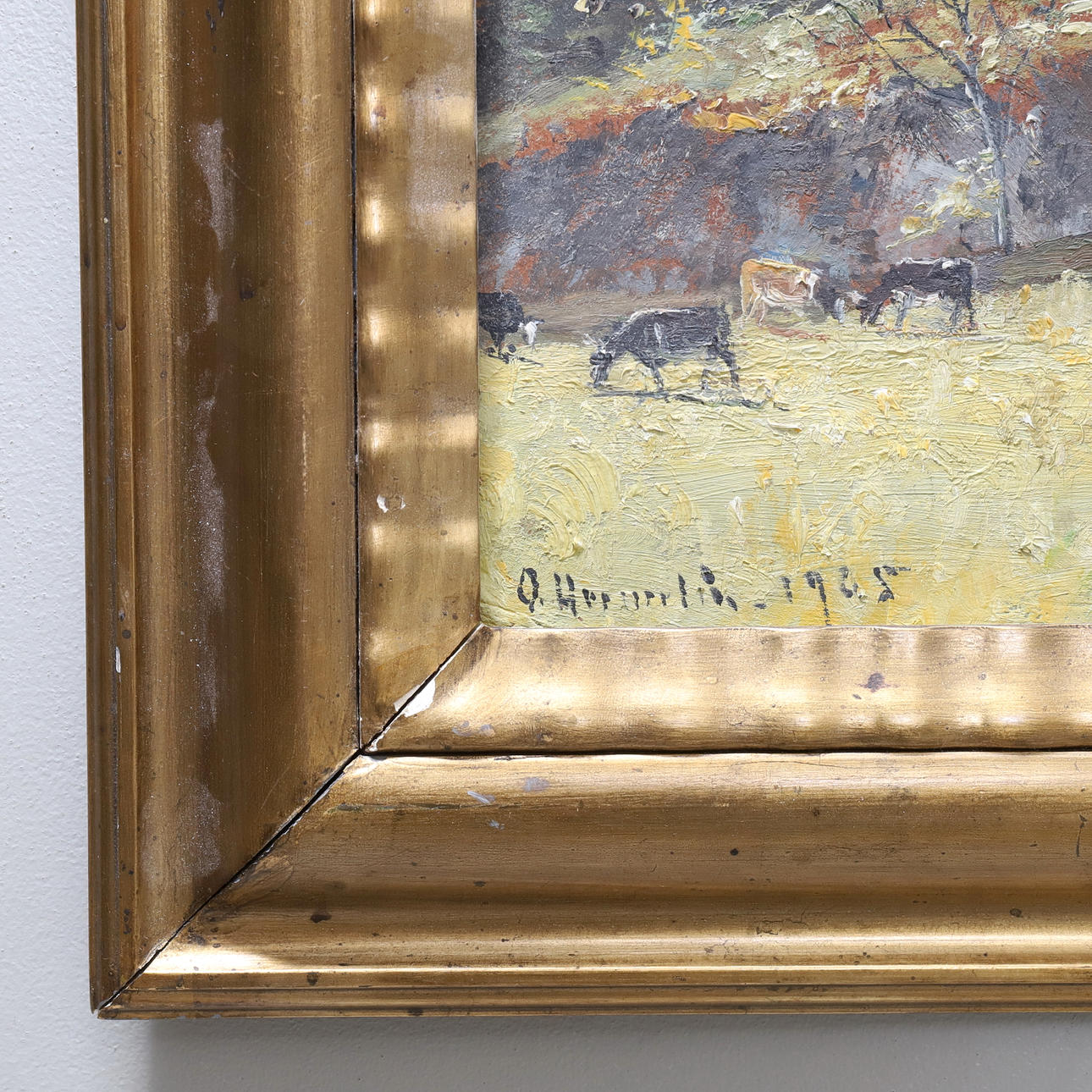 OLOF HERMELIN. Betande kor i landskap. Olja på pappannå, signerad och ...