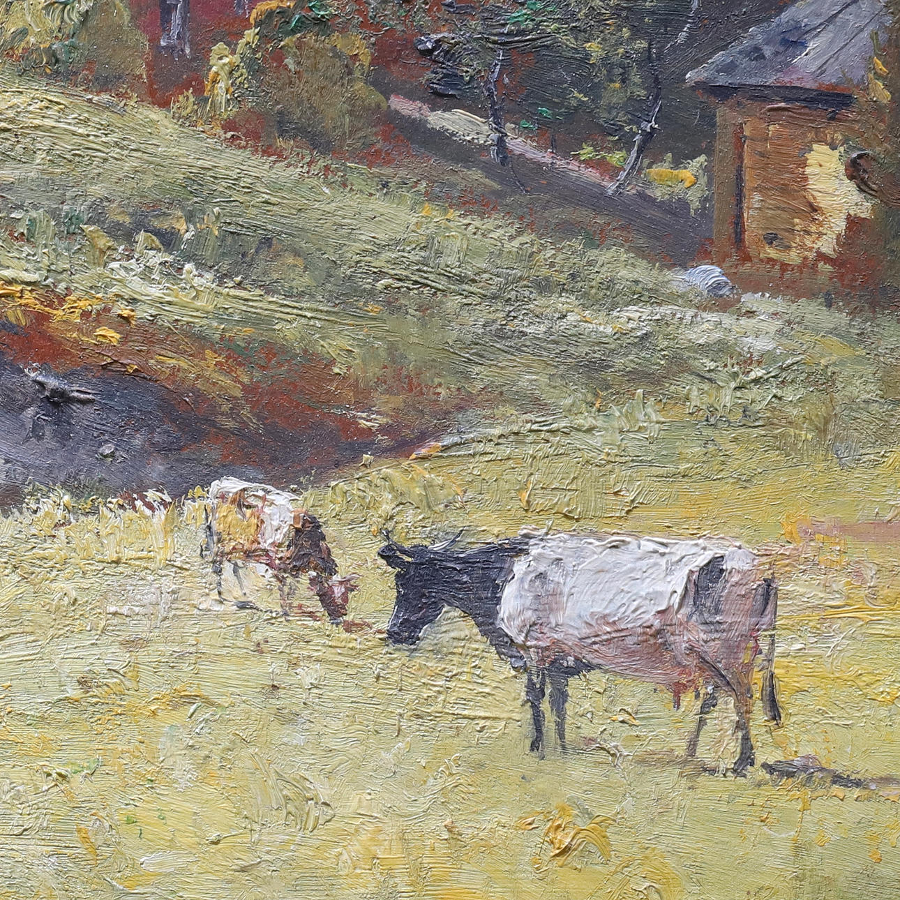 OLOF HERMELIN. Betande kor i landskap. Olja på pappannå, signerad och ...