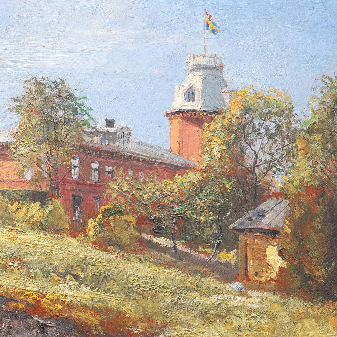 OLOF HERMELIN. Betande kor i landskap. Olja på pappannå, signerad och ...