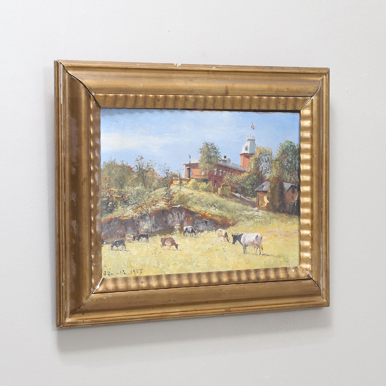 OLOF HERMELIN. Betande kor i landskap. Olja på pappannå, signerad och ...