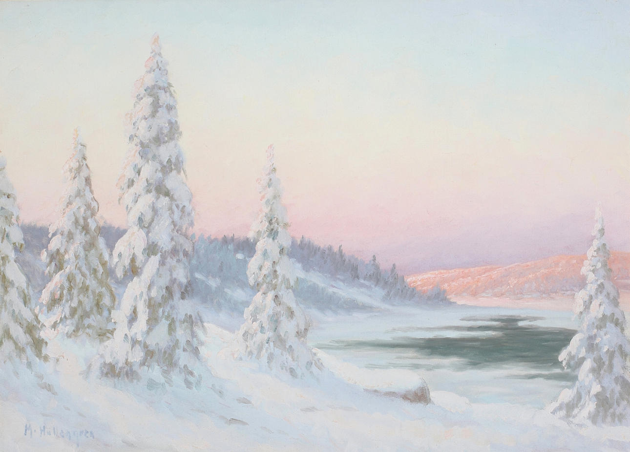 AUGUST EMANUEL "MANNE" HALLENGREN. Vinterlandskap, olja på duk, signerad. Konst - Måleri - Auctionet