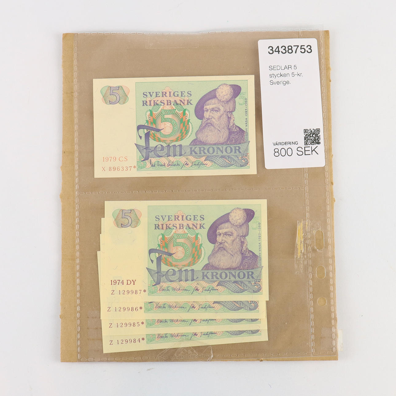 SEDLAR 5 stycken 5-kr, Sverige. Mynt, Medaljer & Frimärken - Övrigt - Auctionet