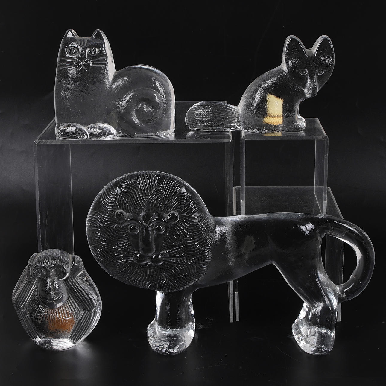FIGURINES, 4 animals, glass, Lisa Larson & Bertil Vallien, Kosta ...