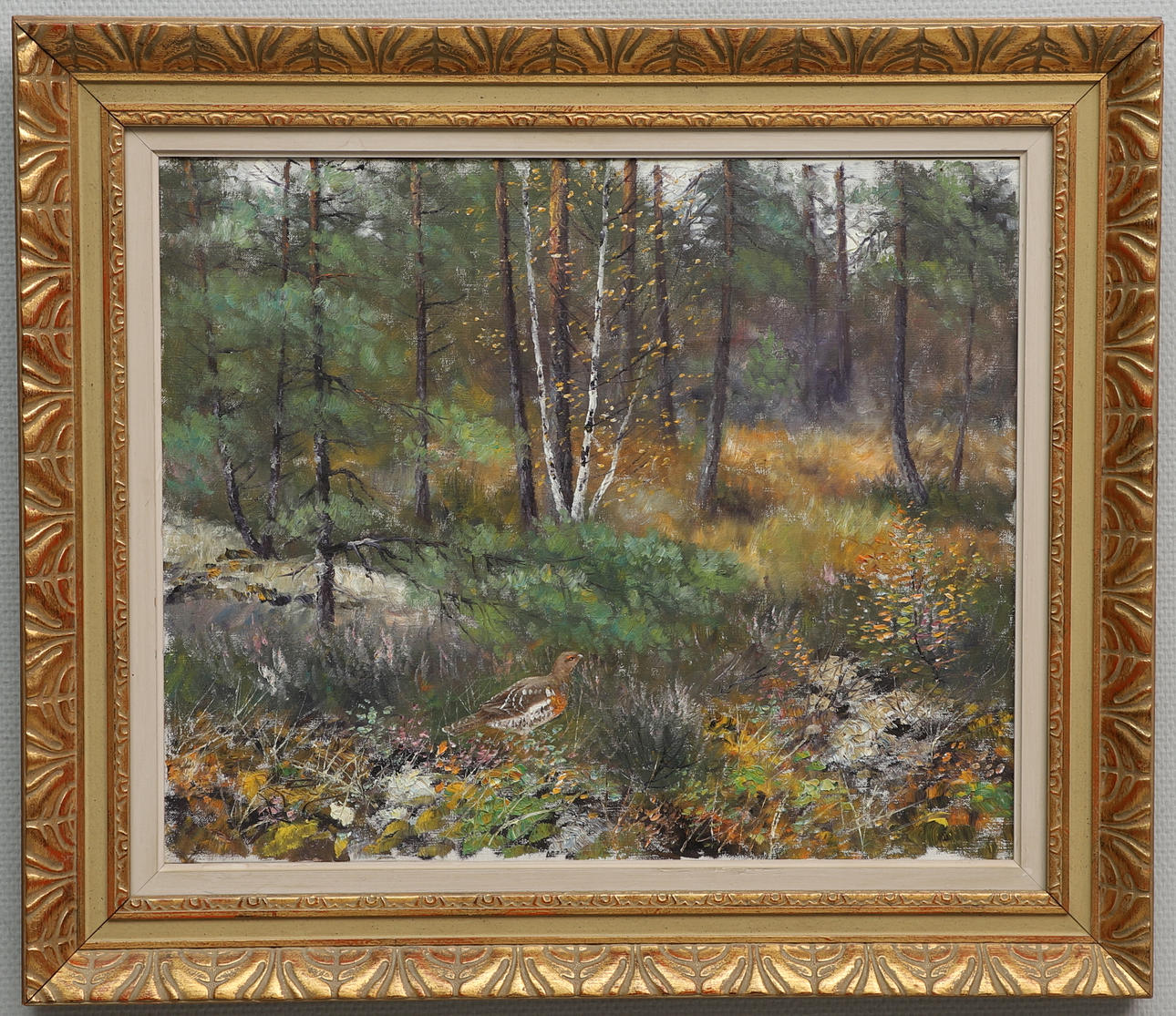 JOHANNES RAVN. olja på duk, tjäderhöna i skogsbryn, signerad. Konst ...