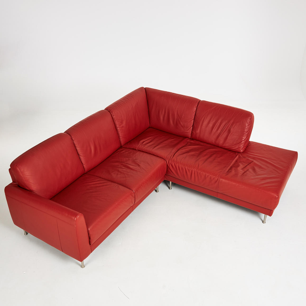 CORNER SOFA. Ikea red leather upholstery metal legs 21st century two piece. Furniture Sofas seatings Auctionet