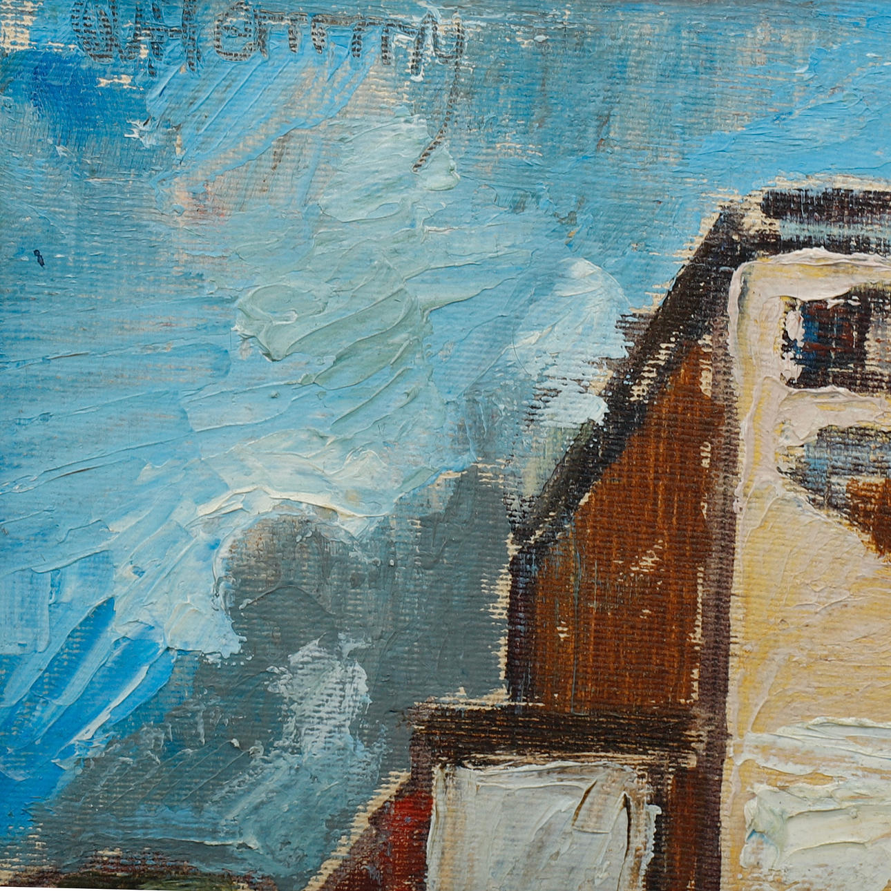 WILHELM HENNING. Göteborgsmotiv med spårvagn,, olja på duk, signerad ...