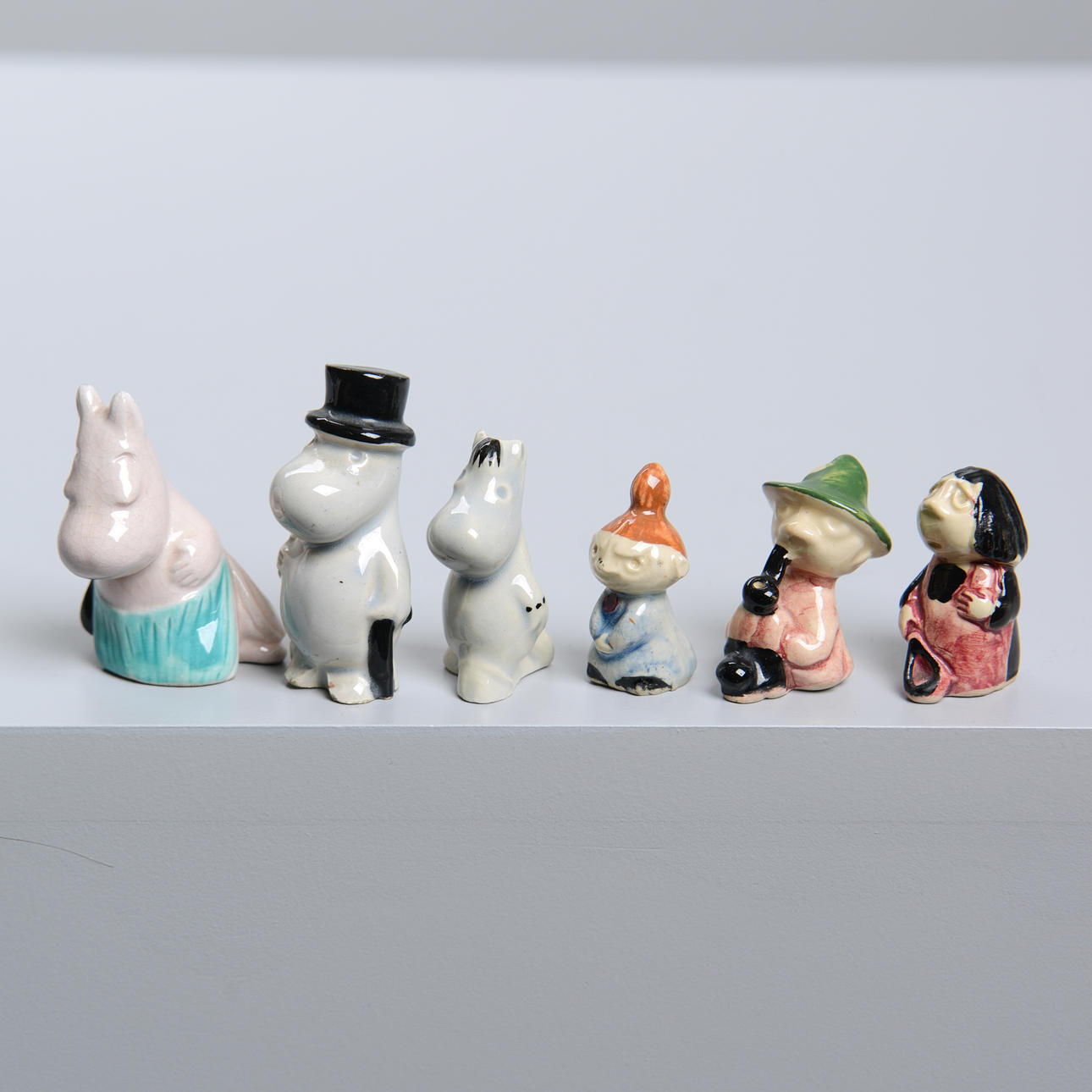 A set of six Moomin figurines, Leo Tykkläinen/Bo Fajans, 1950s/60s ...