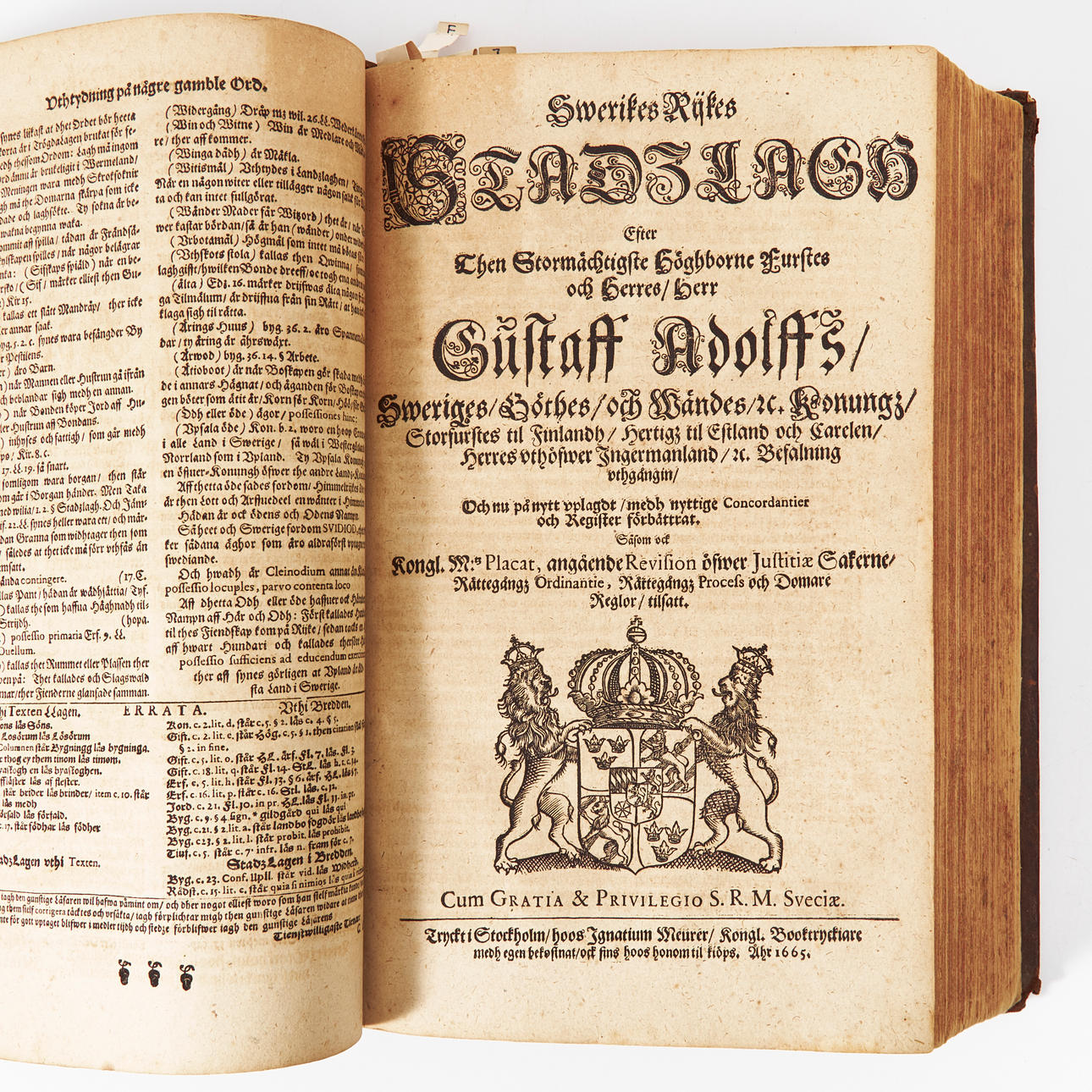 OLD LAWS OF SWEDEN 1665-1666, Swerikes rikes lagh-böker, Stockholm ...
