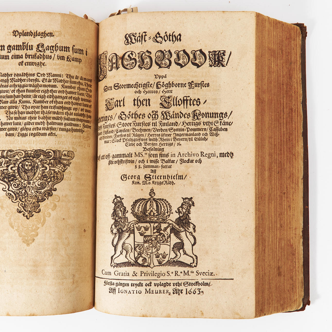 OLD LAWS OF SWEDEN 1665-1666, Swerikes rikes lagh-böker, Stockholm ...