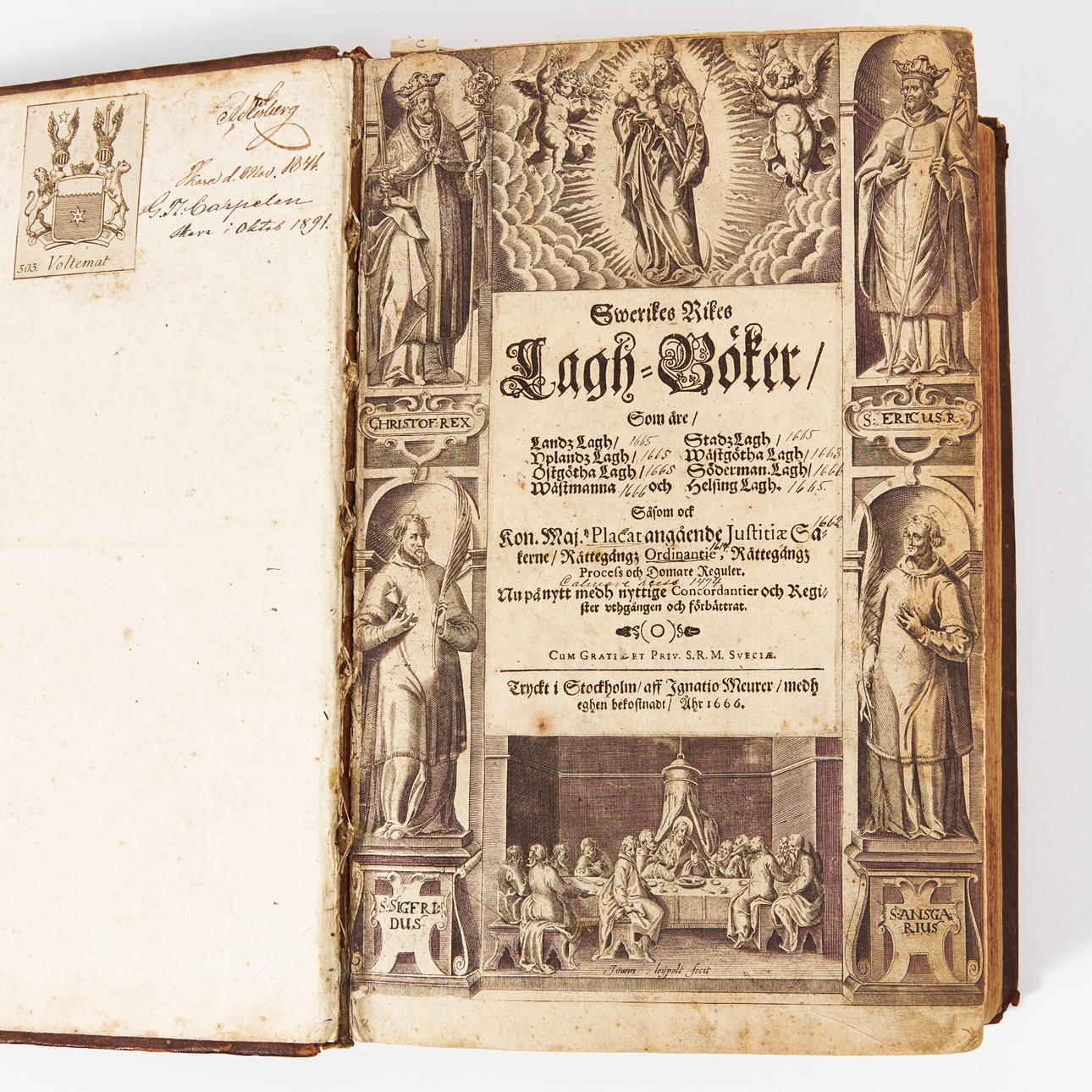 OLD LAWS OF SWEDEN 1665-1666, Swerikes rikes lagh-böker, Stockholm ...