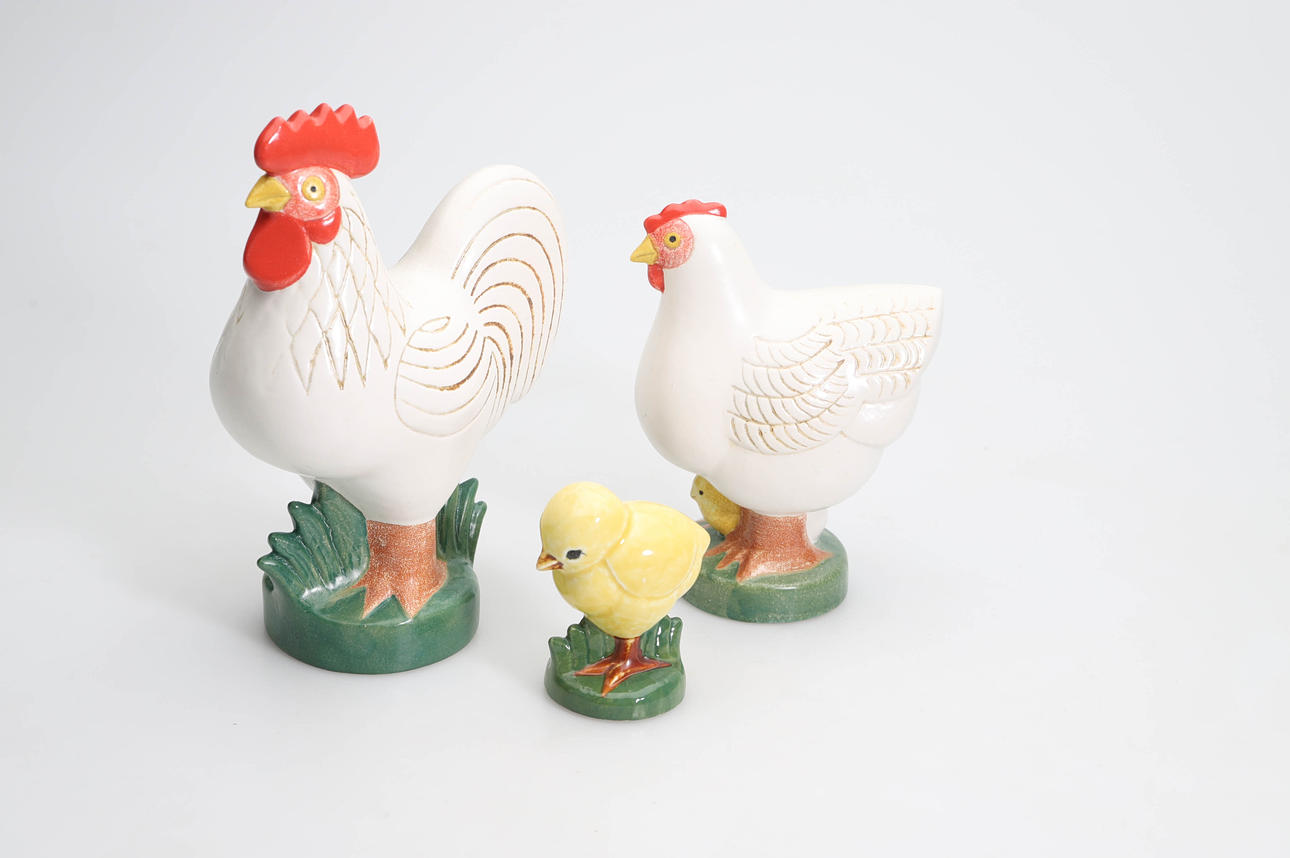 LISA LARSON. Figuriner, 3 st, höna, tupp, kyckling, K-studio ...