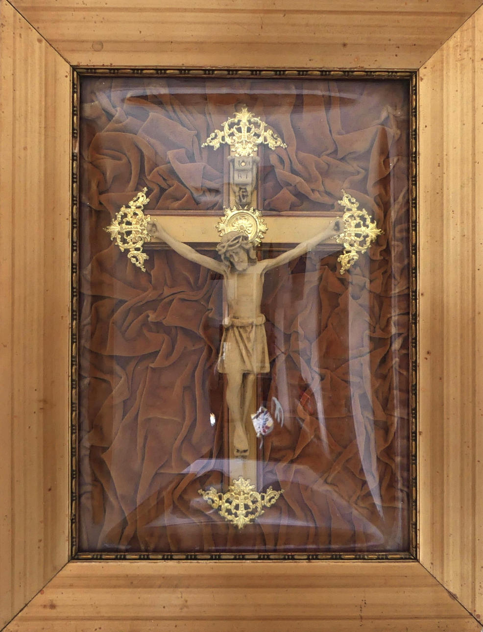 RELIGIOUS PAINTING, Christ on the Cross, turn of the century. Arched ...