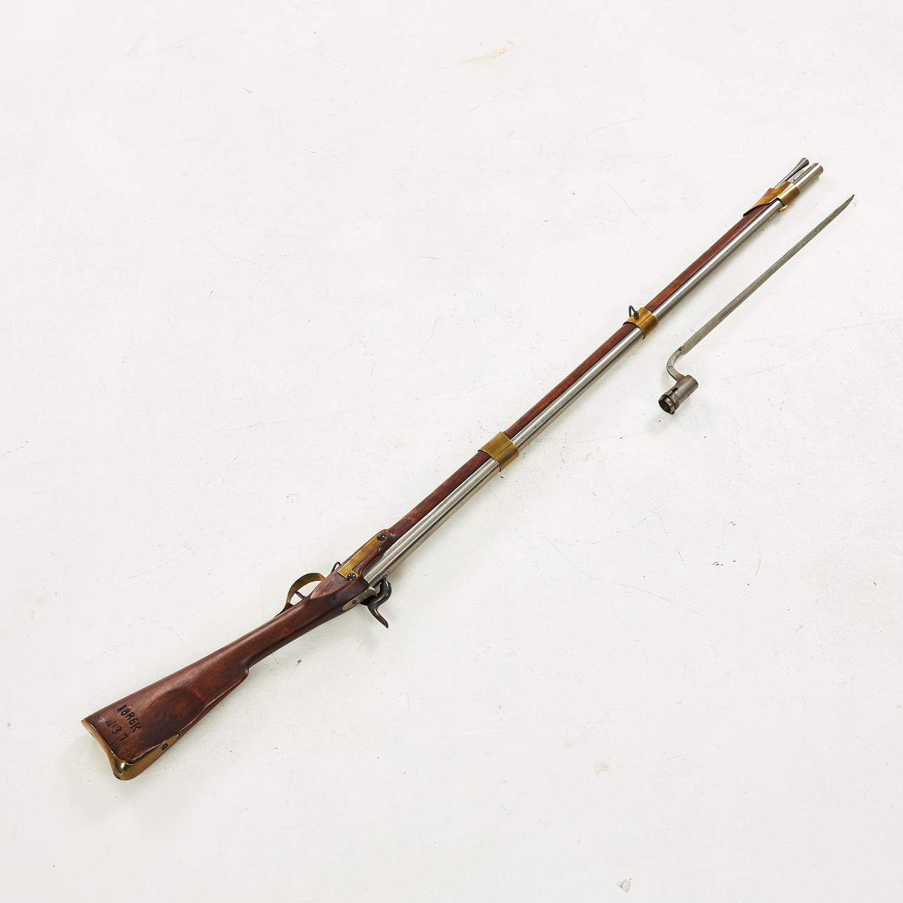 PERCUSSION LOCK RIFLE. Swedish army rifle, 19th century, bayonet ...