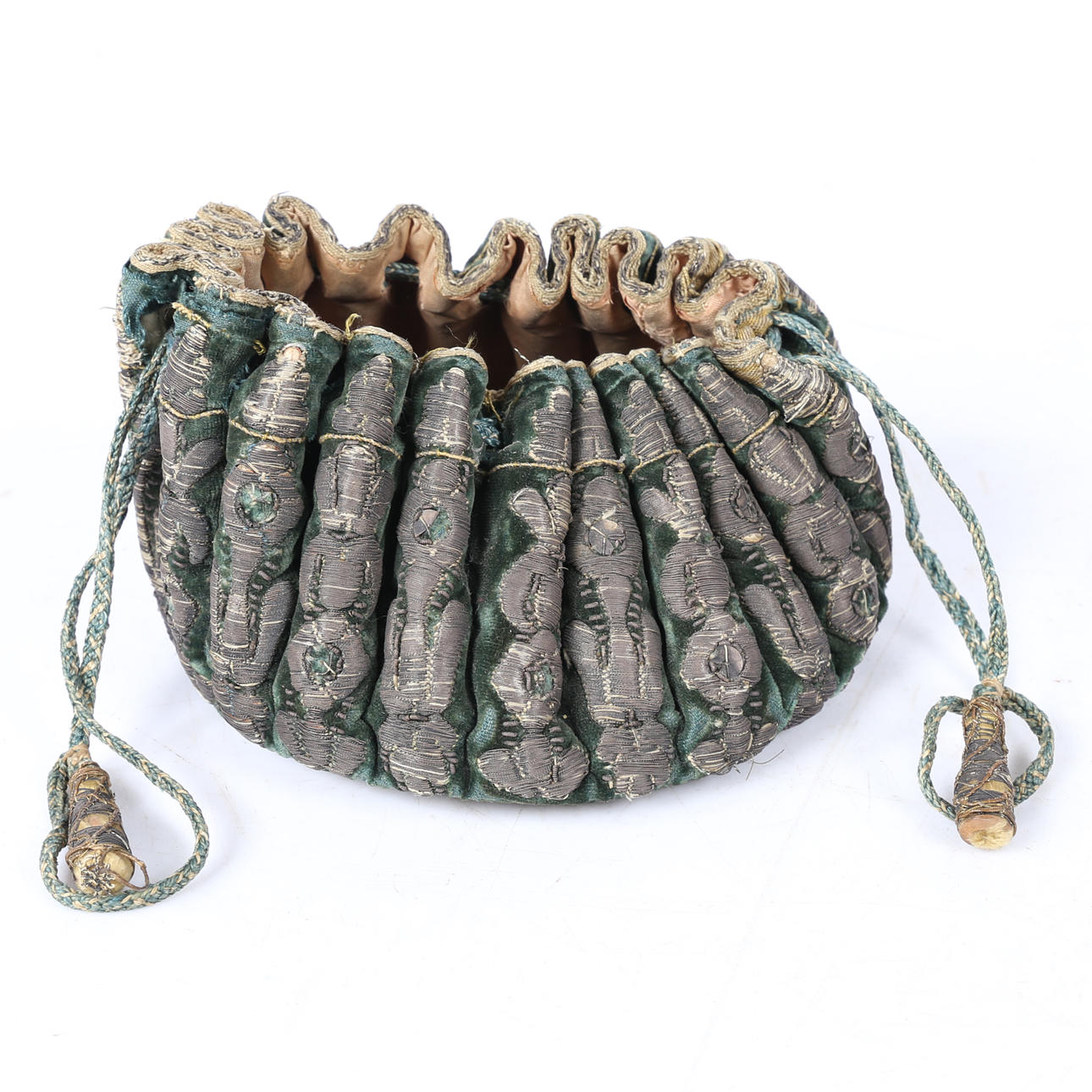 A 17TH CENTURY SILK GAMING PURSE, FRENCH OR ITALIAN, CIRCA 1660 ...