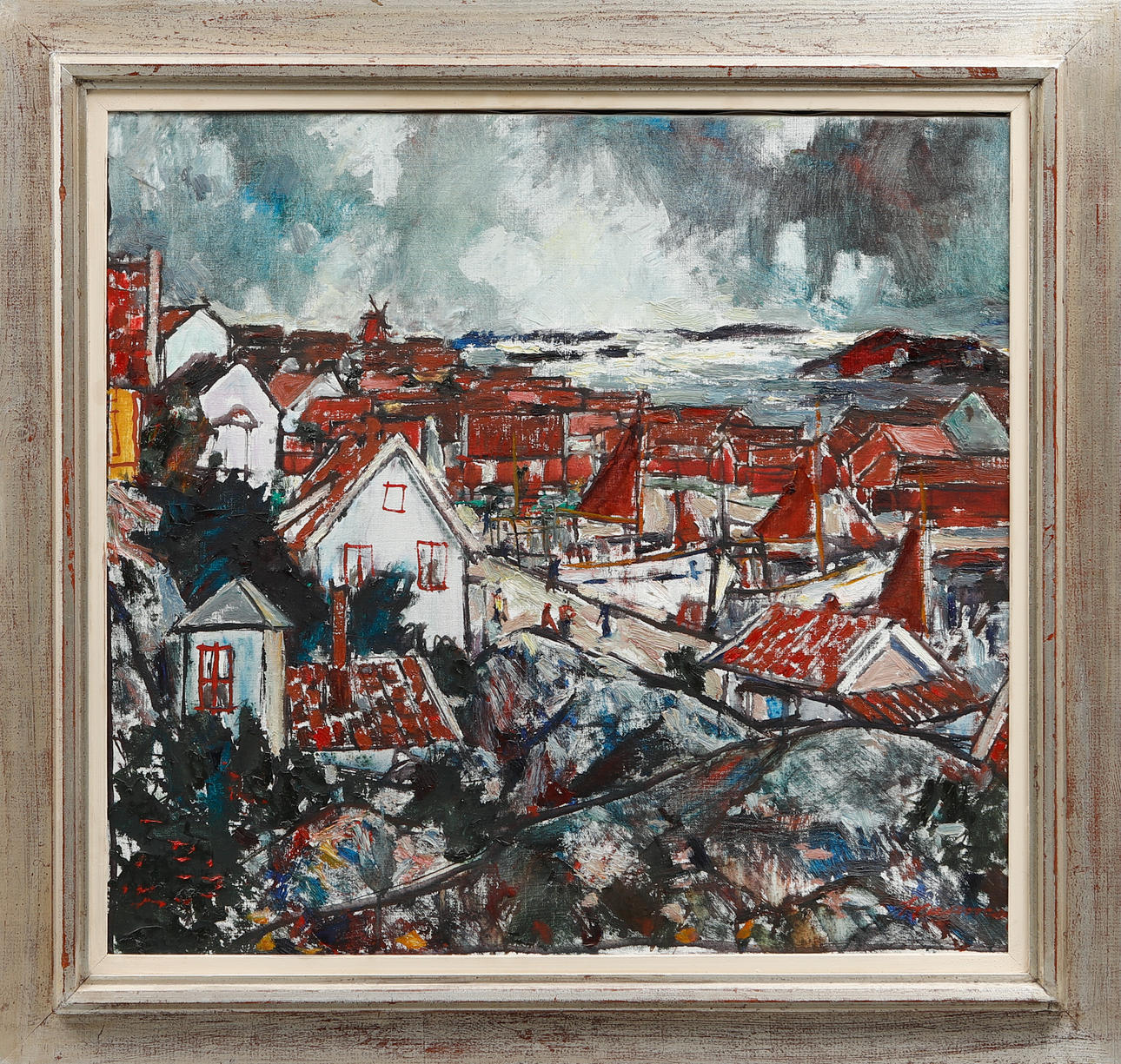 ERIK HAAMER. Hamnen i Mollösund. Olja på duk. Konst - Måleri - Auctionet