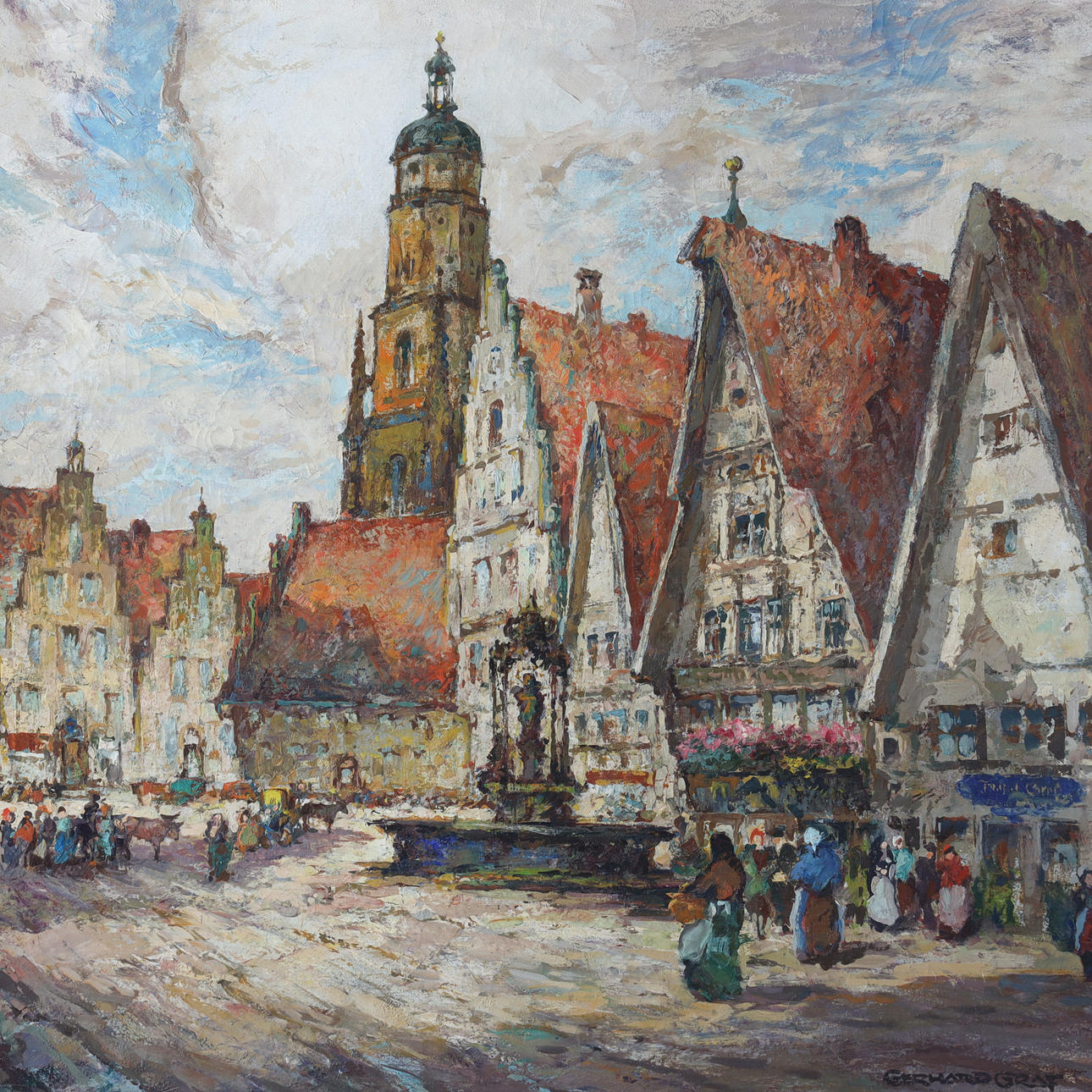 GERHARD GRAF (TYSKLAND, 1883-1960). City motif with marketplace, oil on ...
