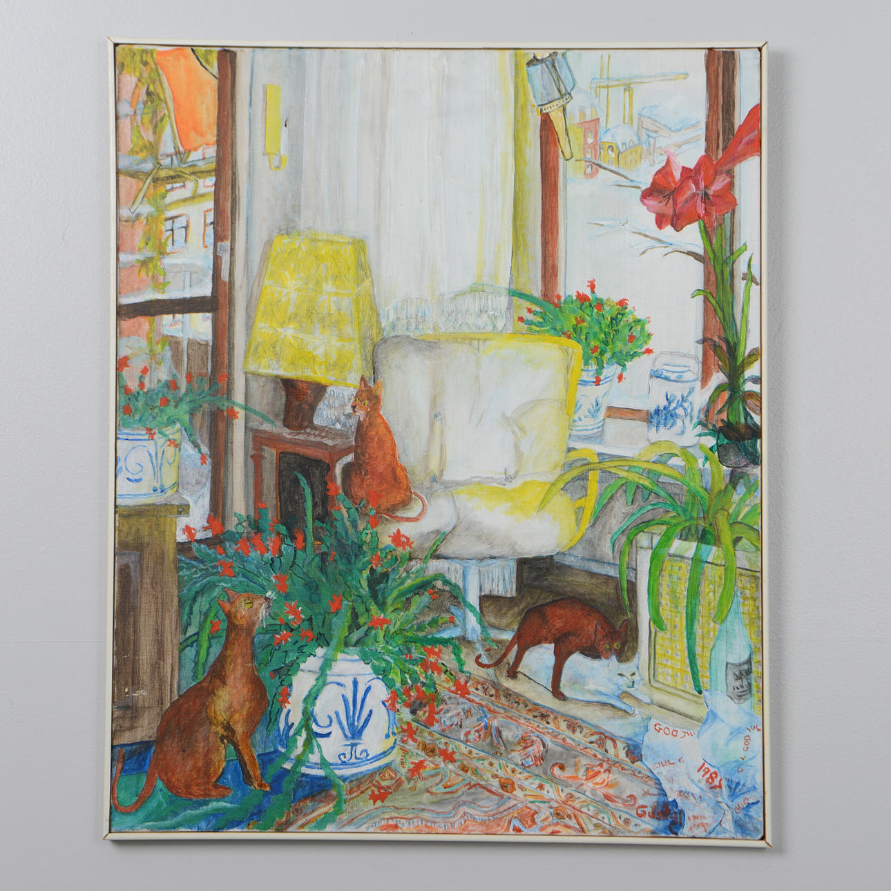 GUSTAF WIKLUND. Three cats in a room, oil on canvas, signed and dated ...