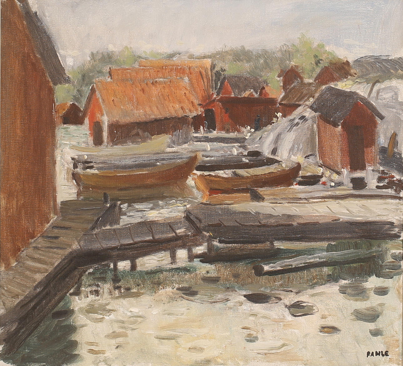 GUSTAF ADOLF FAHLE. Oil on canvas, “Bryggor Harstena”, signed. Art ...