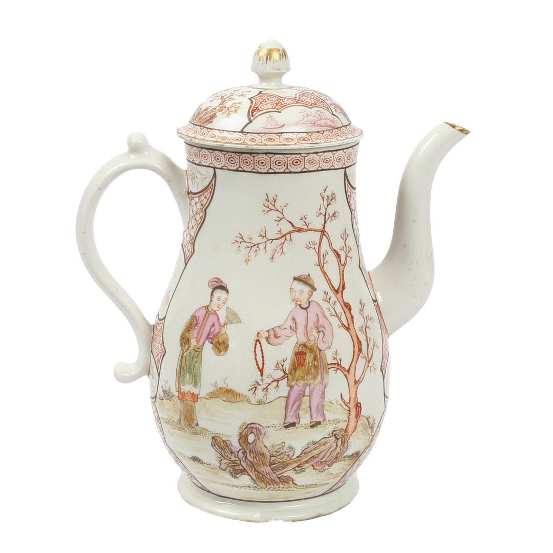 A RARE AND FINE LOWESTOFT "MANDARIN" PATTERN COFFEE POT, CIRCA 1770 ...