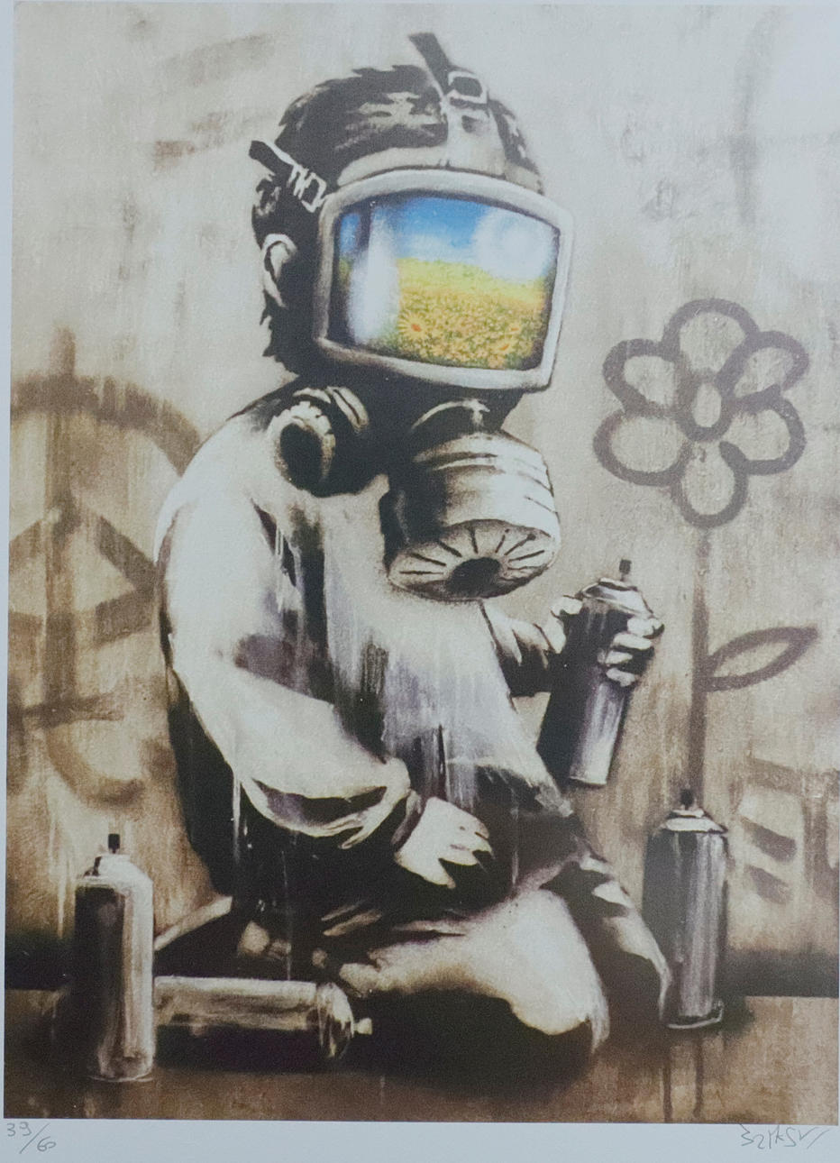 “Gas Mask Boy” Banksy design, color offset print. Art - Engravings ...
