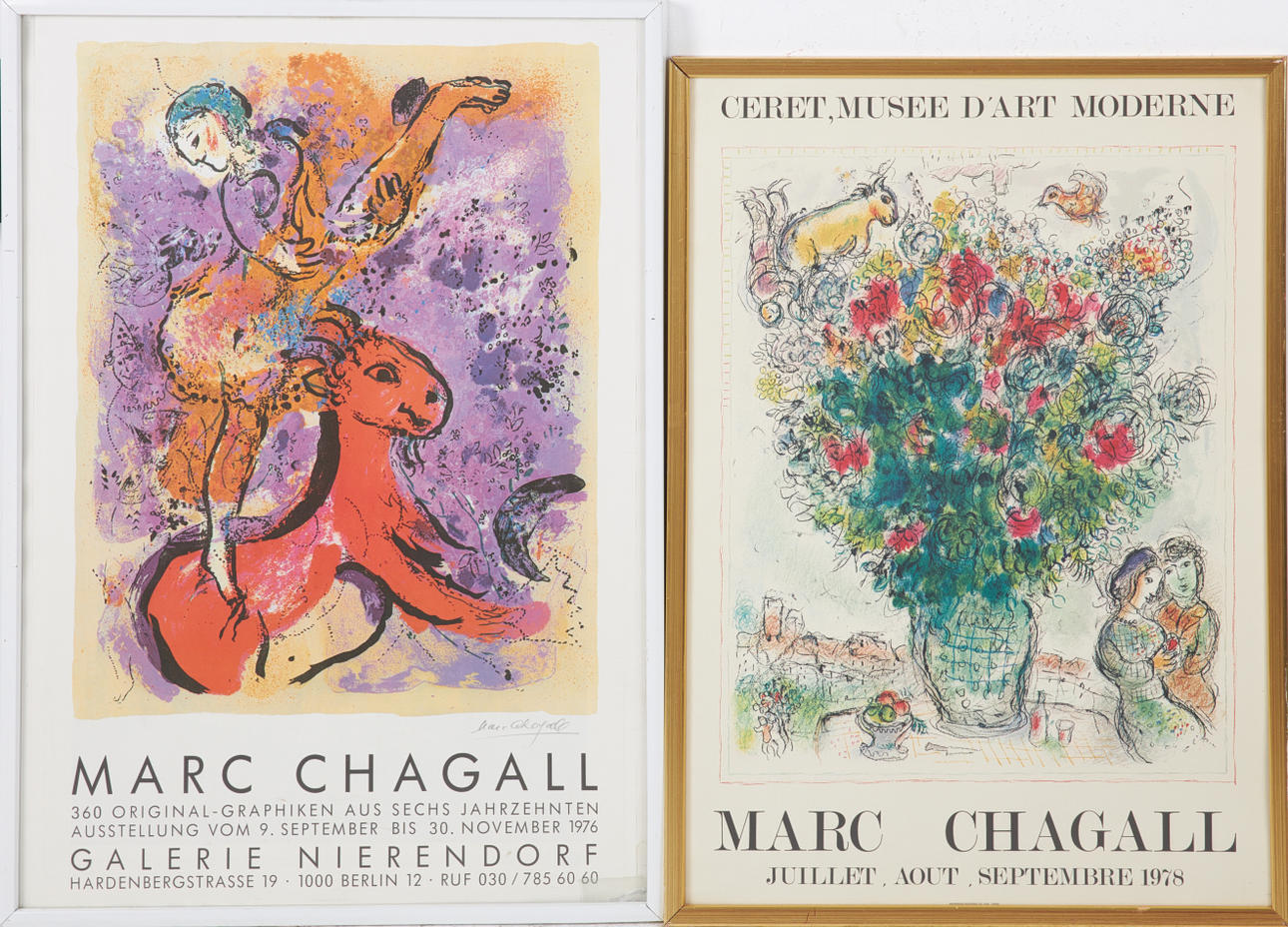 MARC CHAGALL. After. Two posters, Galerie Nierendorf, 1976 and Ceret ...