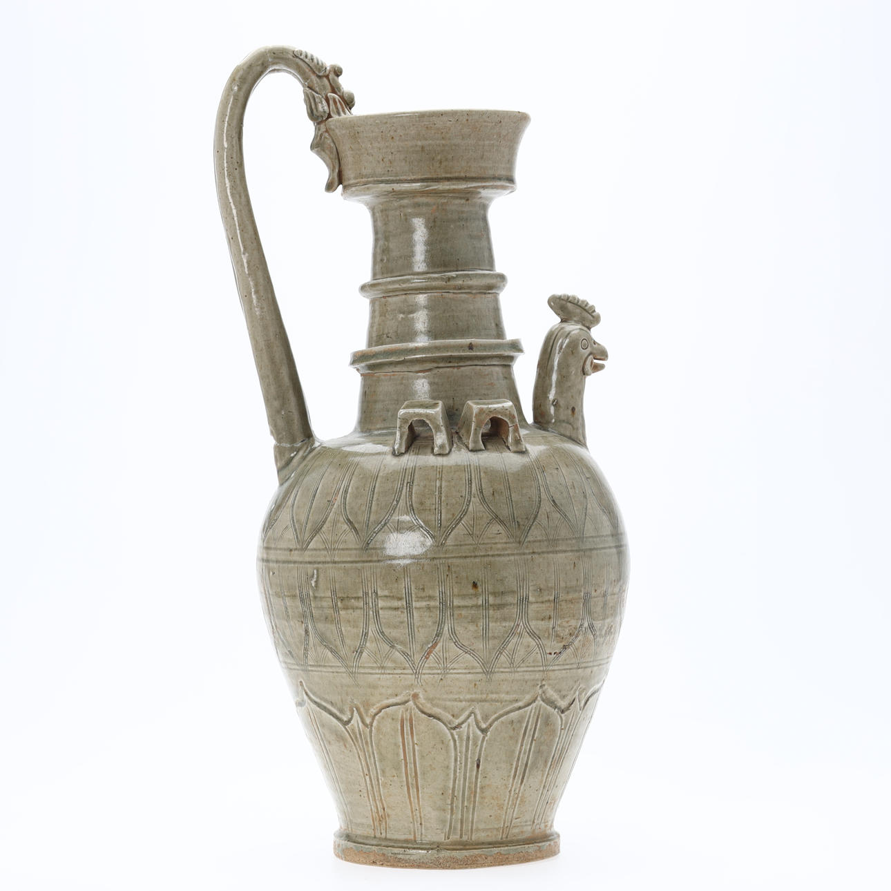 Chinese stoneware vase, motif of hen, celadon glaze, China. Asiatica ...