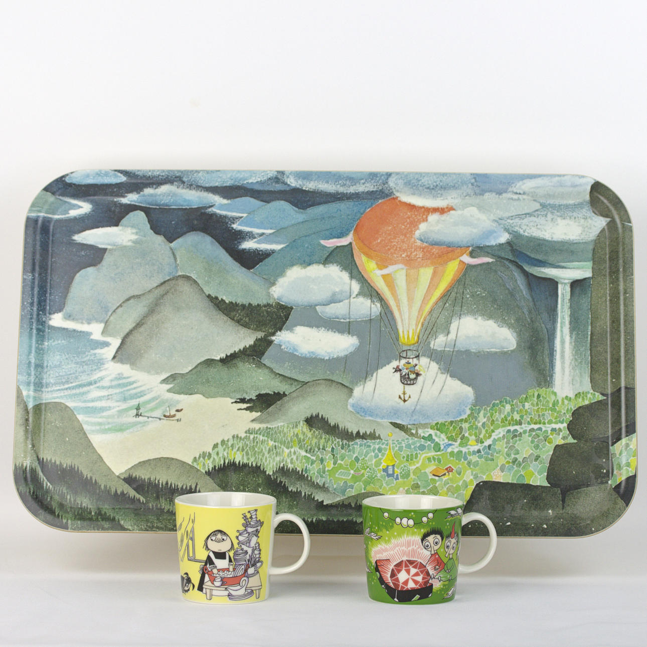 MOOMIN MUGS and TRAY, 2 + 1 pieces, “Moomin-Characters”, Arabia and ...
