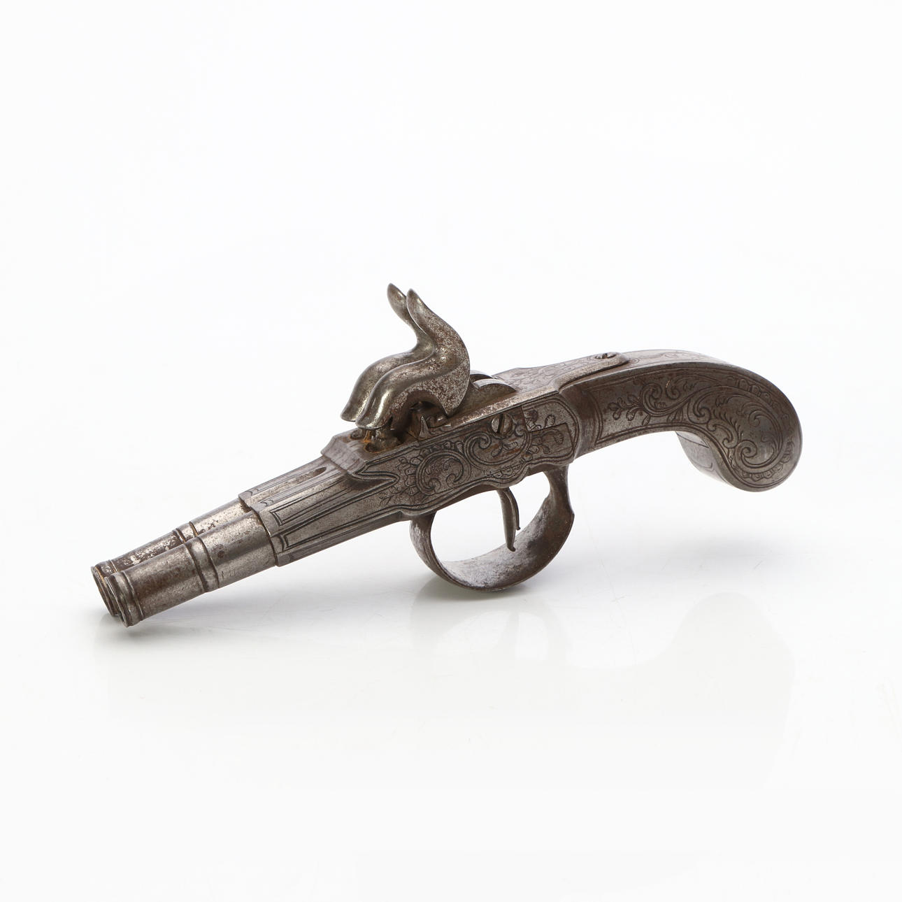 IMPACT LOCK GUN. Steel. 19th century. Double-barreled. With grooved ...