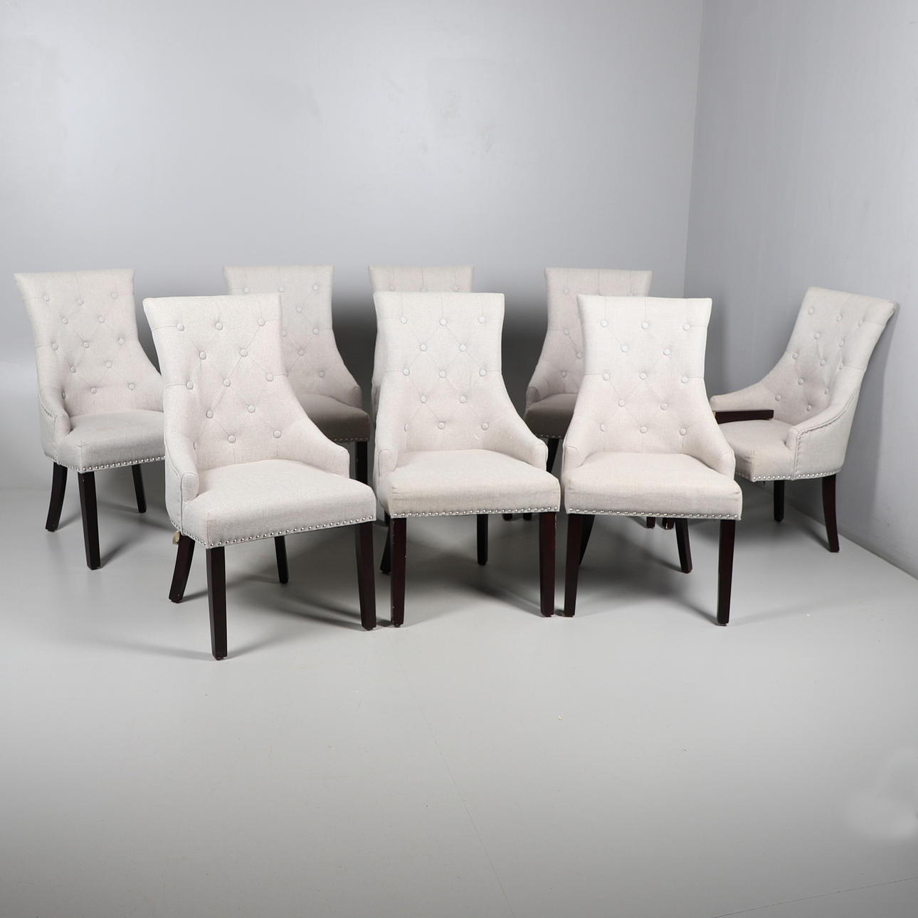 A SET OF EIGHT MODERN BUTTON BACK DINING CHAIRS. Furniture - Armchairs ...